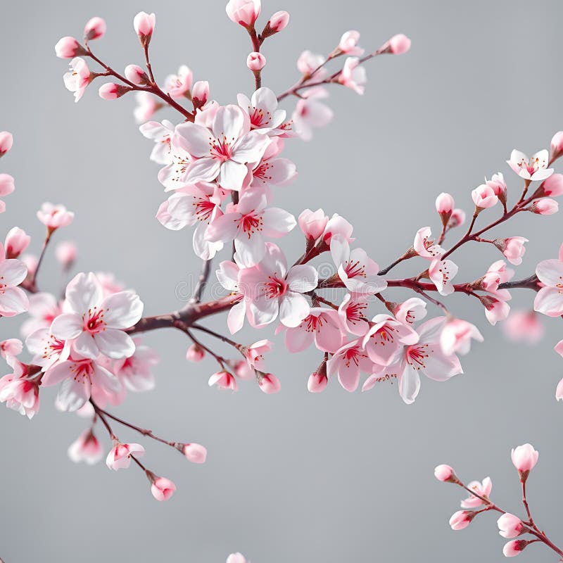 A Repeating Cherry Blossom Texture with Delicate Branches and Soft Pink ...