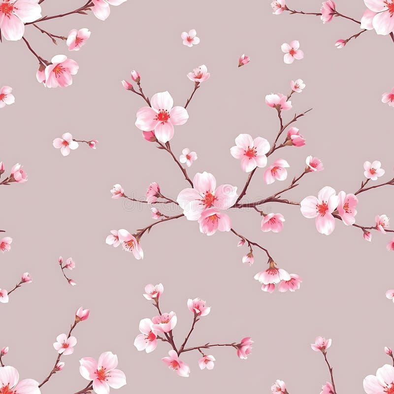A Repeating Cherry Blossom Texture with Delicate Branches and Soft Pink ...