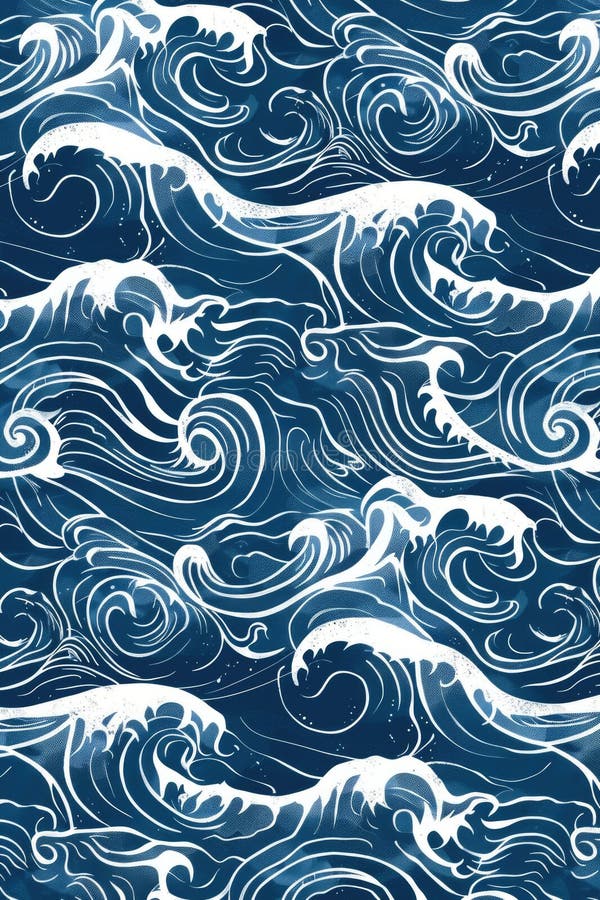 A Repeating Design Featuring Blue and White Wavy Patterns Stock Photo ...