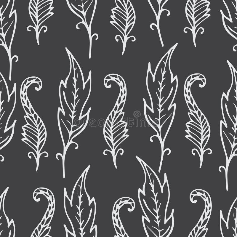 Repeating Floral and Feather Pattern. Seamless Texture with Leaves ...