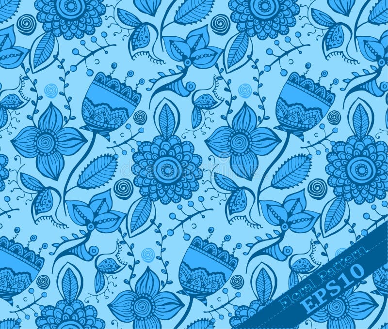 Repeating Floral Pattern. Light Blue and Blue Stock Vector ...