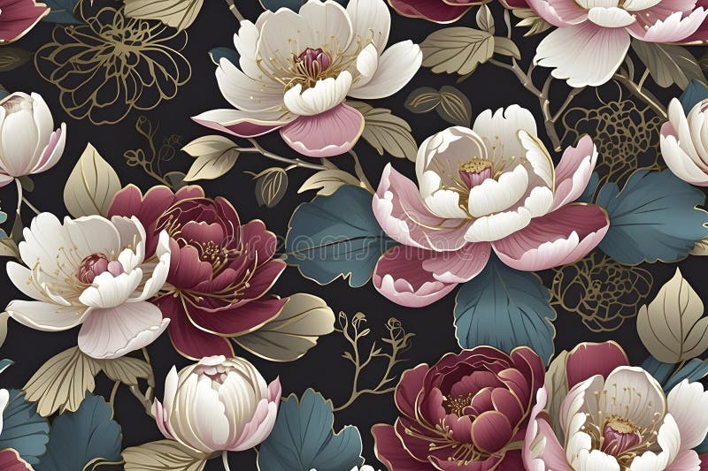 A Seamless Pattern of Japanese Floral Kimono Design. Stock Illustration ...
