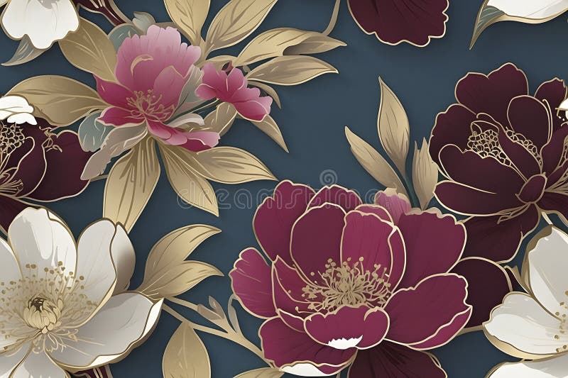 A Seamless Pattern of Japanese Floral Kimono Design. Stock Illustration ...