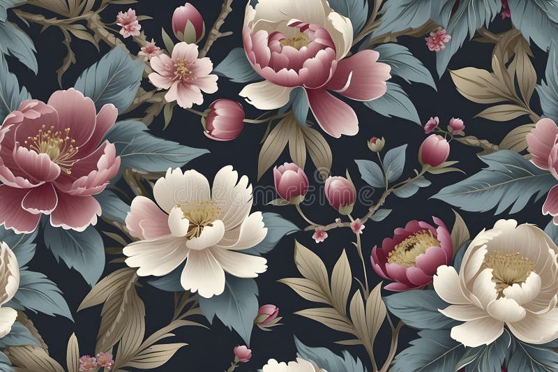A Seamless Pattern of Japanese Floral Kimono Design. Stock Illustration ...