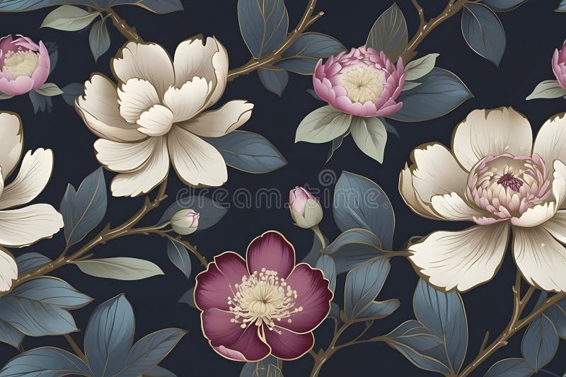 A Seamless Pattern of Japanese Floral Kimono Design. Stock Illustration ...
