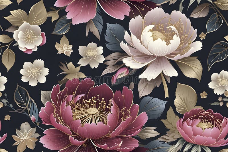 A Seamless Pattern of Japanese Floral Kimono Design. Stock Illustration ...