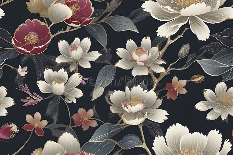 A Seamless Pattern of Japanese Floral Kimono Design. Stock Illustration ...