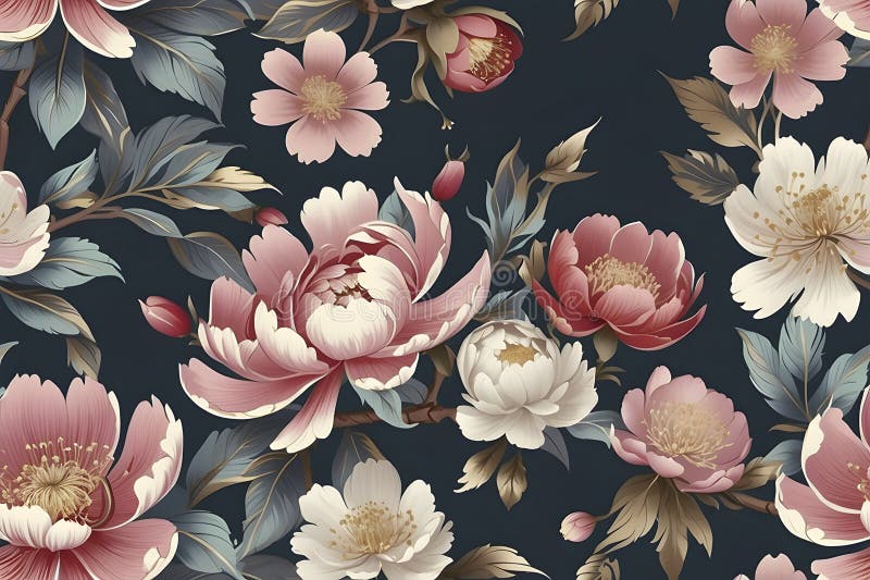 A Seamless Pattern of Japanese Floral Kimono Design. Stock Illustration ...