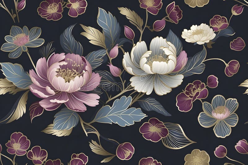 A Seamless Pattern of Japanese Floral Kimono Design. Stock Illustration ...