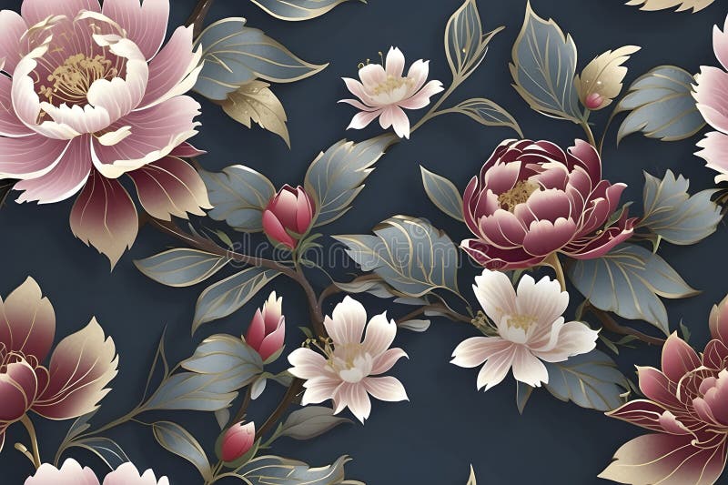 A Seamless Pattern of Japanese Floral Kimono Design. Stock Illustration ...