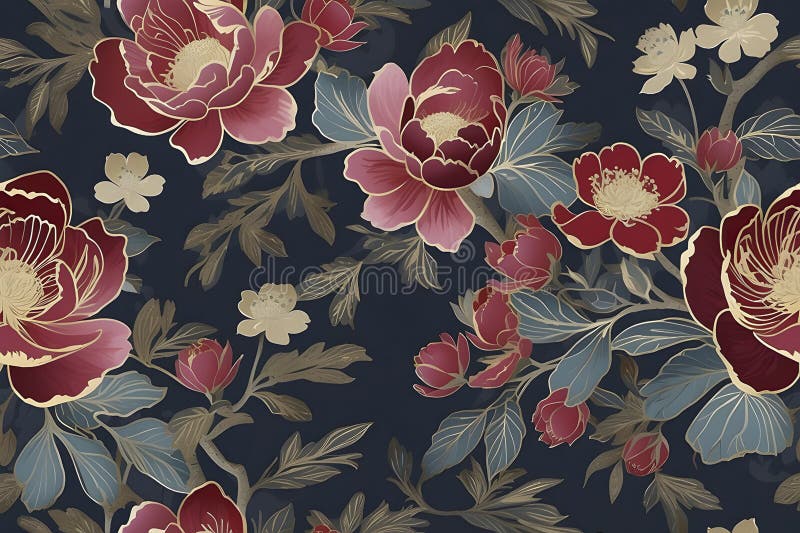 A Seamless Pattern of Japanese Floral Kimono Design. Stock Illustration ...