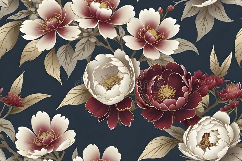 A Seamless Pattern of Japanese Floral Kimono Design. Stock Illustration ...