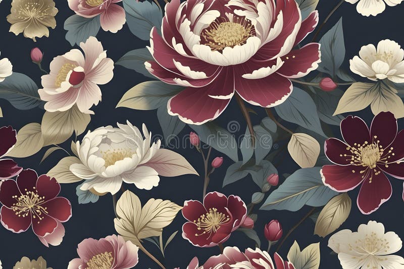 A Seamless Pattern of Japanese Floral Kimono Design. Stock Illustration ...