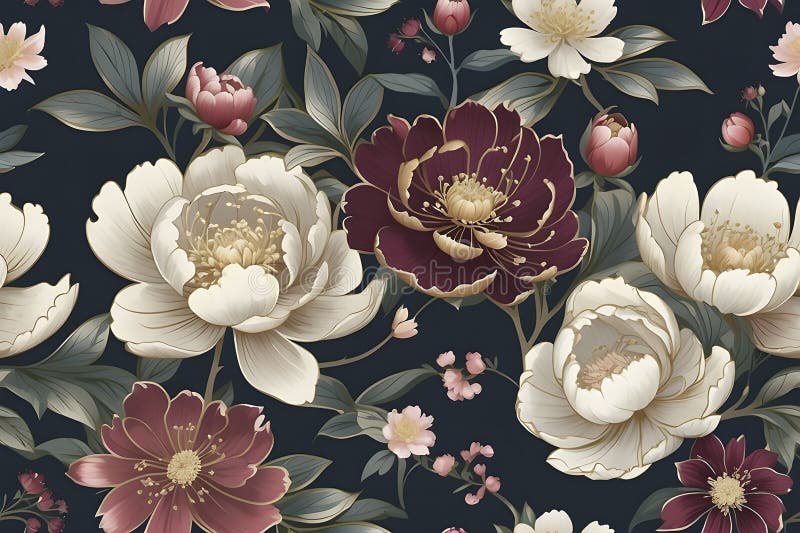A Seamless Pattern of Japanese Floral Kimono Design. Stock Illustration ...