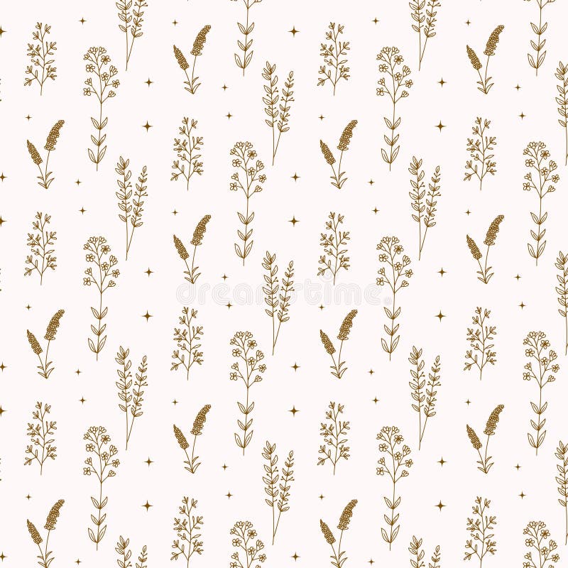 Repeating Flower Leaf Doodle Aesthetic Seamless Pattern Design ...