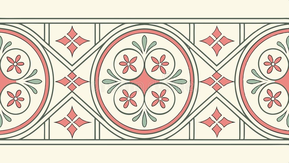 Repeating Geometric Border Pattern with Floral and Cross Elements ...