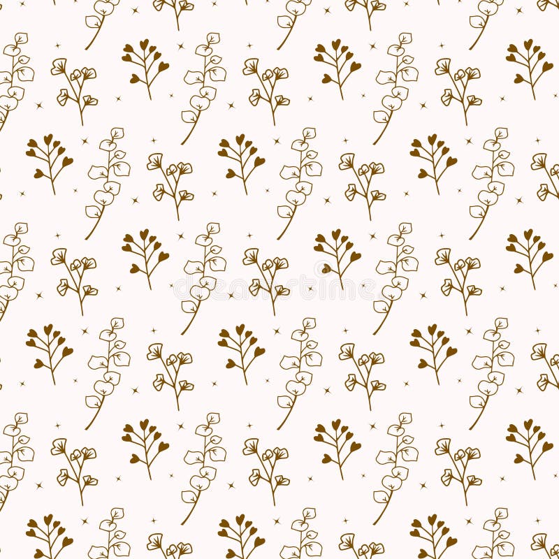 Repeating Leaf and Flower Doodle Aesthetic Seamless Pattern Design ...