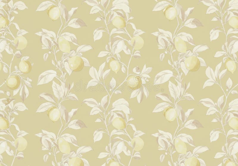 Repeating Lemon Tree Pattern on Light Yellow Background Stock ...