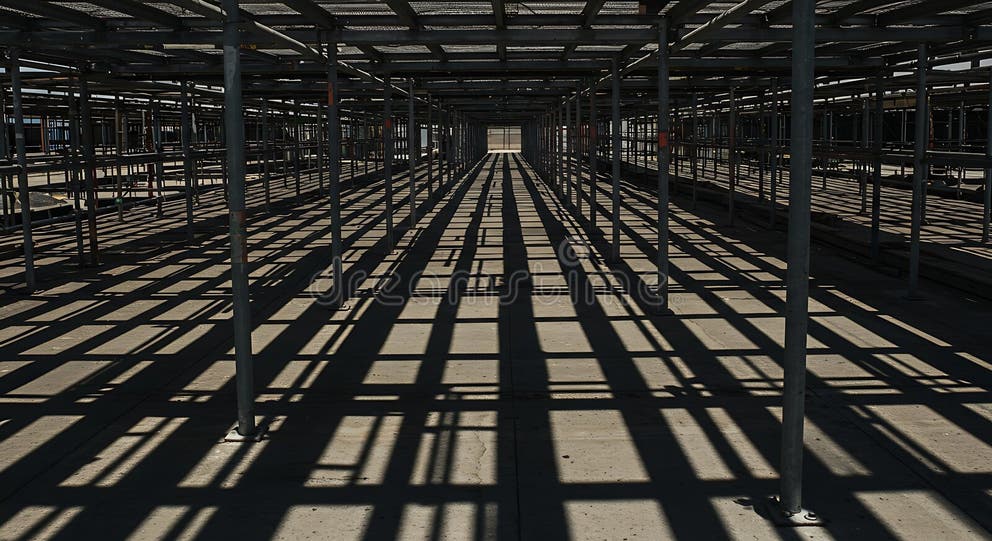 Repeating Metal Structure with Shadows Creates Linear Visual Pattern ...