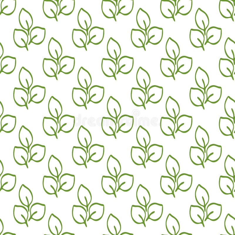 Repeating Outlines of Green Leaves on a White Background. Organic ...
