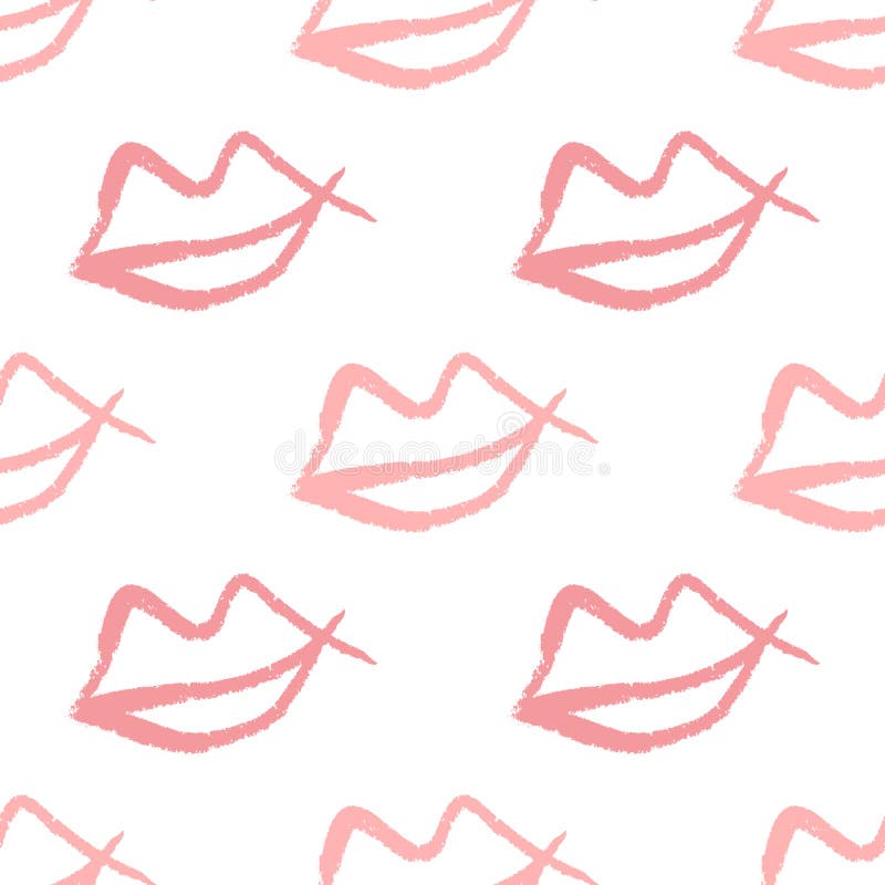 Repeating Outlines of Lips Drawn by Hand with Rough Brush. Cute ... Repeating Outlines of Lips Drawn by Hand with Rough Brush. Cute ...