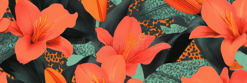 Repeating Pattern of Abstract Lilies with Bold African-inspired Lines ...
