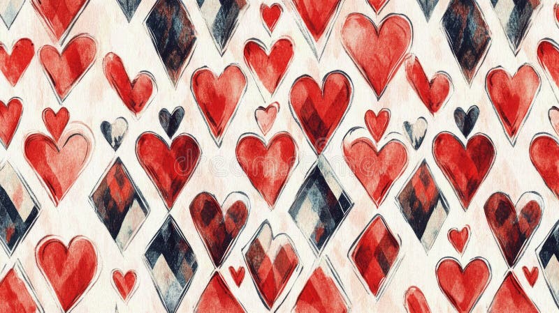 Repeating Pattern of Alternating Hearts and Diamonds in Vivid Red and ...