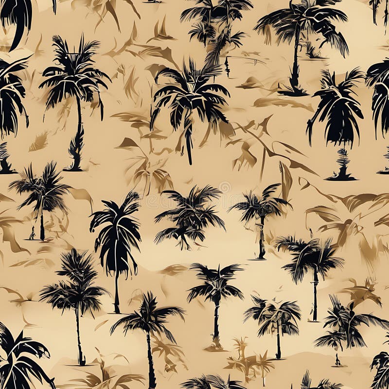 A Repeating Pattern with Artistic Palm Tree Silhouettes on a Warm ...