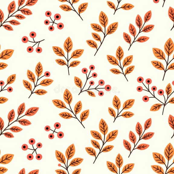 A Repeating Pattern of Autumn Leaves and Berries. Stock Photo - Image ...