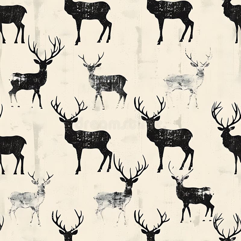 Repeating Pattern of Black Silhouette Deer on Beige Background Stock ...