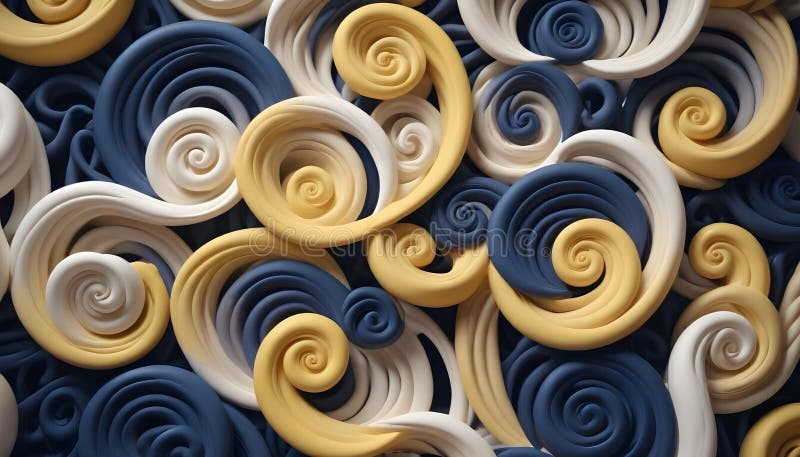 A Repeating Pattern of Blue, White, and Yellow Swirls Creates a Three ...