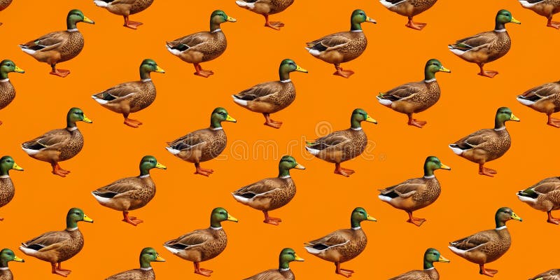 Repeating Pattern of Brown Mallard Ducks on Orange Background AI ...