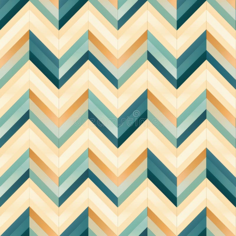 Vintage Chevron Pattern in Teal, Beige, and Gold Stock Illustration ...
