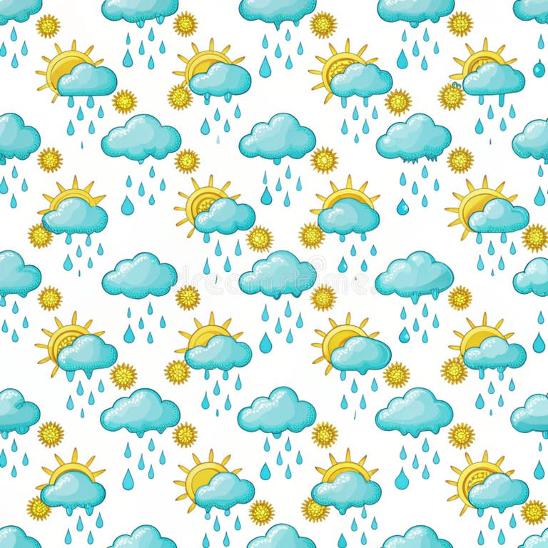 Repeating Pattern of Clouds, Sun, and Rain Stock Illustration ...