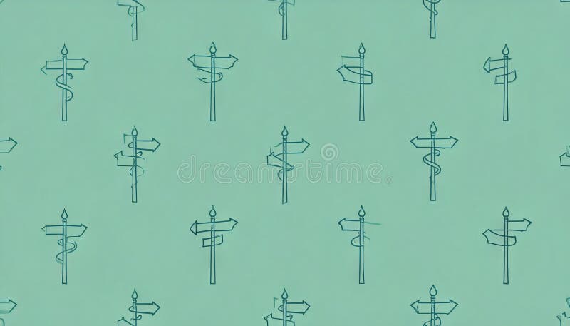Repeating Pattern of Directional Signposts with Arrows and Ribbons on a ...