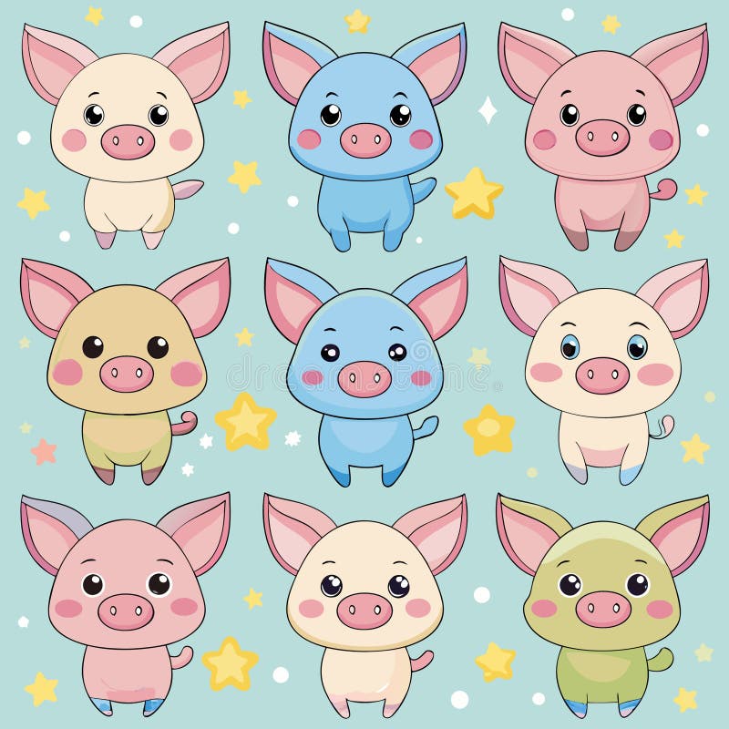 A Repeating Pattern Featuring Four Funny Pigs in Pastel Colors Stock ...