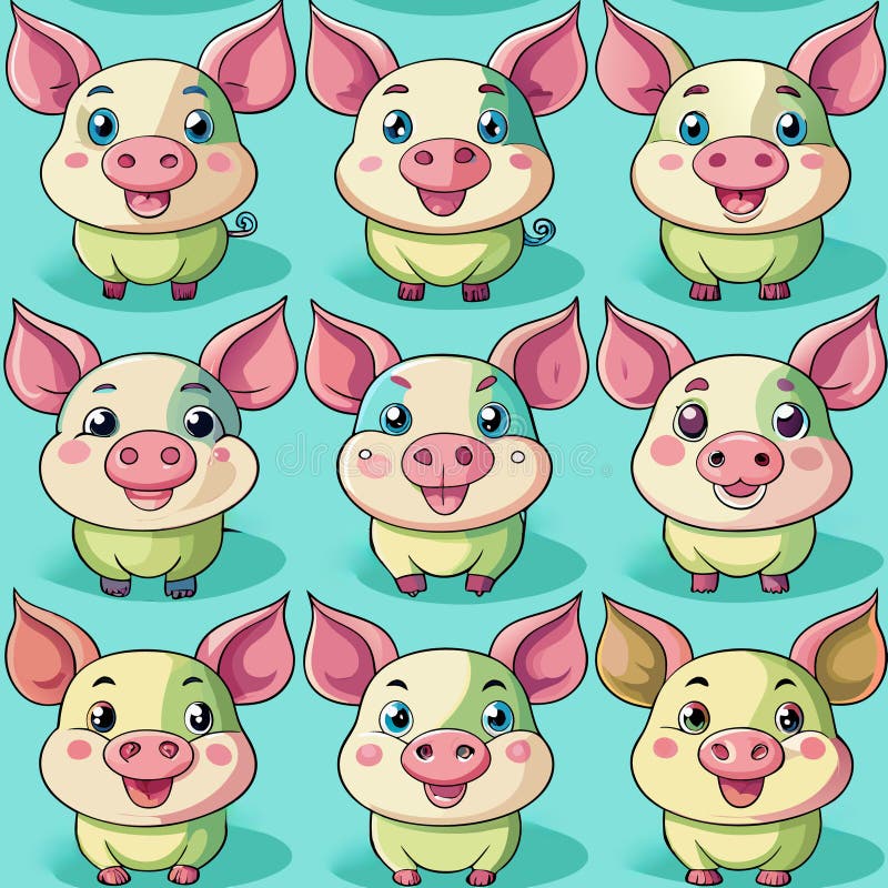 A Repeating Pattern Featuring Four Funny Pigs in Pastel Colors Stock ...