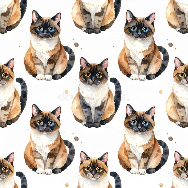 Siamese Cat Seamless Pattern Background Stock Illustrations – 487 Siamese Cat Seamless Pattern ...