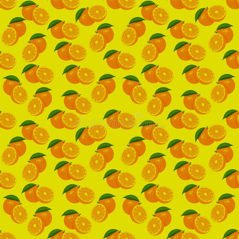Repeating Pattern Featuring Whole Oranges with Green Leaves and Sliced ...