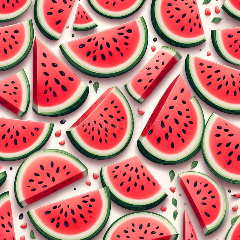A Repeating Pattern of Fresh Slices Watermelon in High Quality, White ...