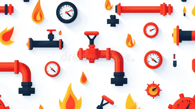 Repeating Pattern Gas Pipelines Meters Flames Minimalist Flat Design ...