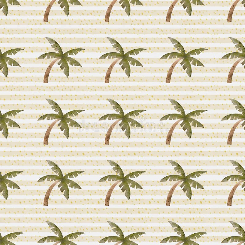 Repeating Pattern of Green Palm Trees on Beige and White Striped ...