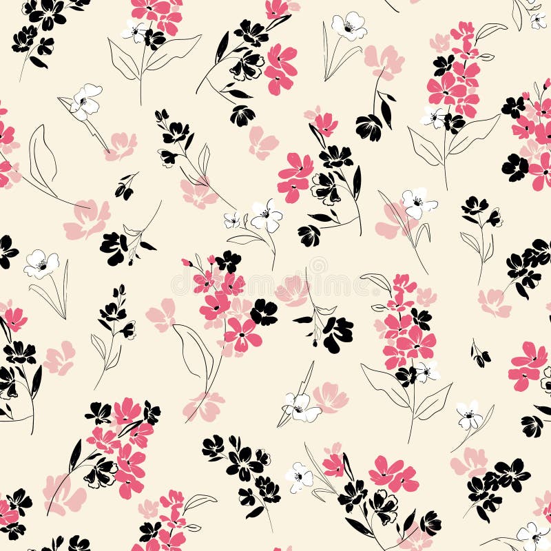 Repeating Pattern with Handdrawn Floral Elements Stock Vector ...