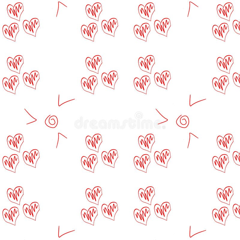 Repeating Pattern of Hearts on a White Background. Doodle Style. an ...