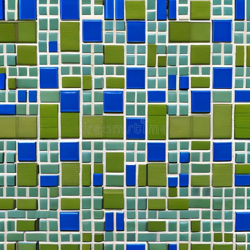 A Repeating Pattern of Interlocking Squares in Shades of Blue and Green ...
