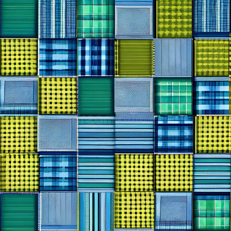 A Repeating Pattern of Interlocking Squares in Shades of Blue and Green ...