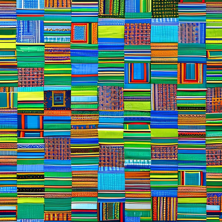 A Repeating Pattern of Interlocking Squares in Shades of Blue and Green ...