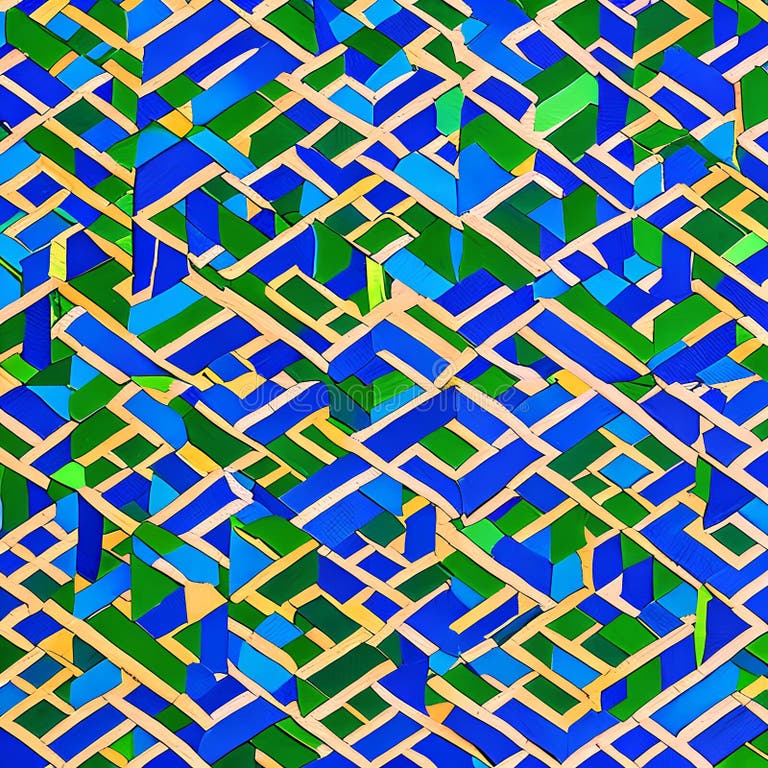A Repeating Pattern of Interlocking Squares in Shades of Blue and Green ...