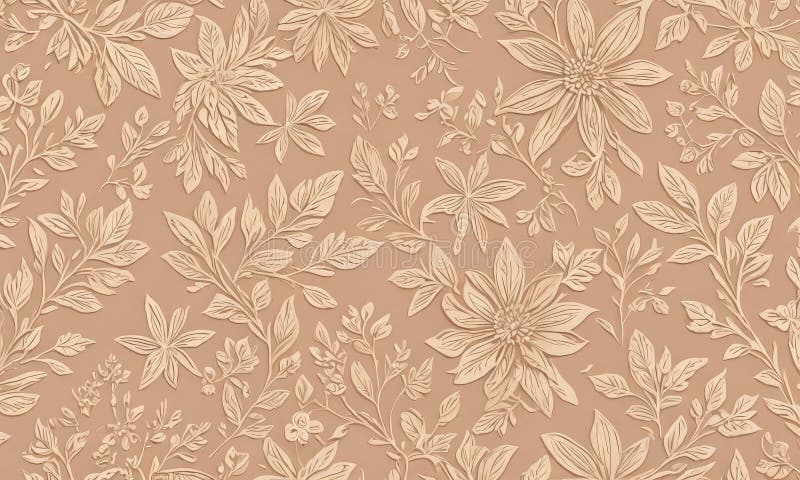 Repeating Pattern Light Brown Floral Designs with Leaves and Flowers on ...