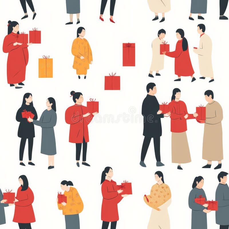 Repeating Pattern People Exchanging Red Envelopes Gifts Stock Photos ...